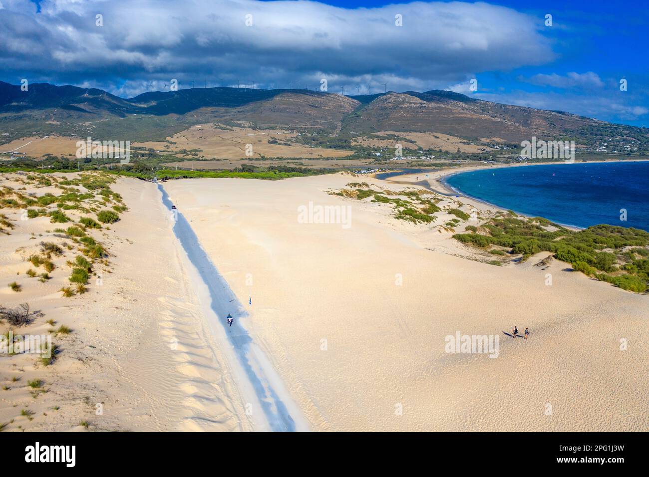 Playa Punta Paloma beach, aerial view of Duna de Valdevaqueros dune ...