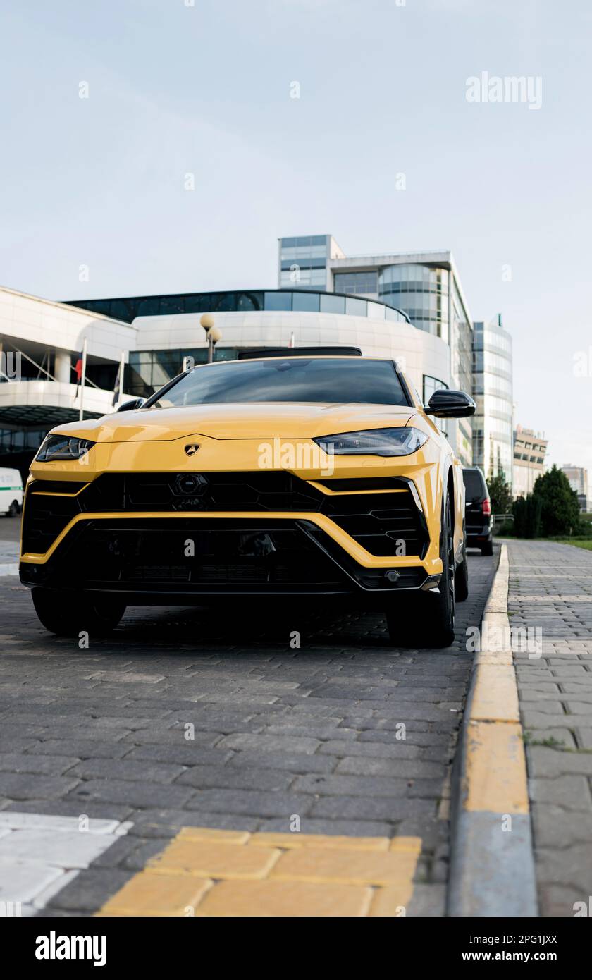 Minsk, Belarus, March 2023 - new yellow Lamborghini Urus in Urban ...