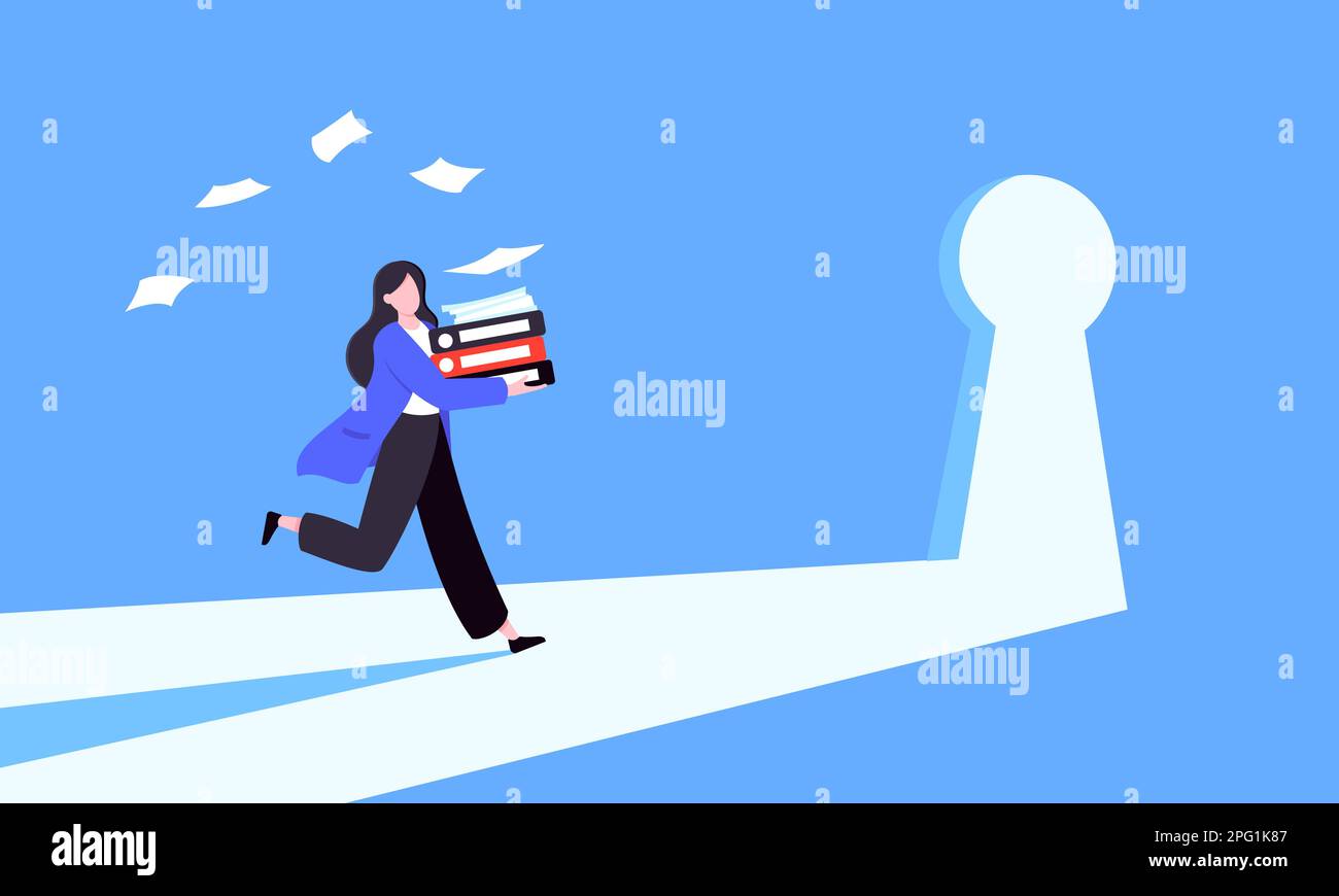 Unlock your opportunity concept with keyhole and ambitious woman ...