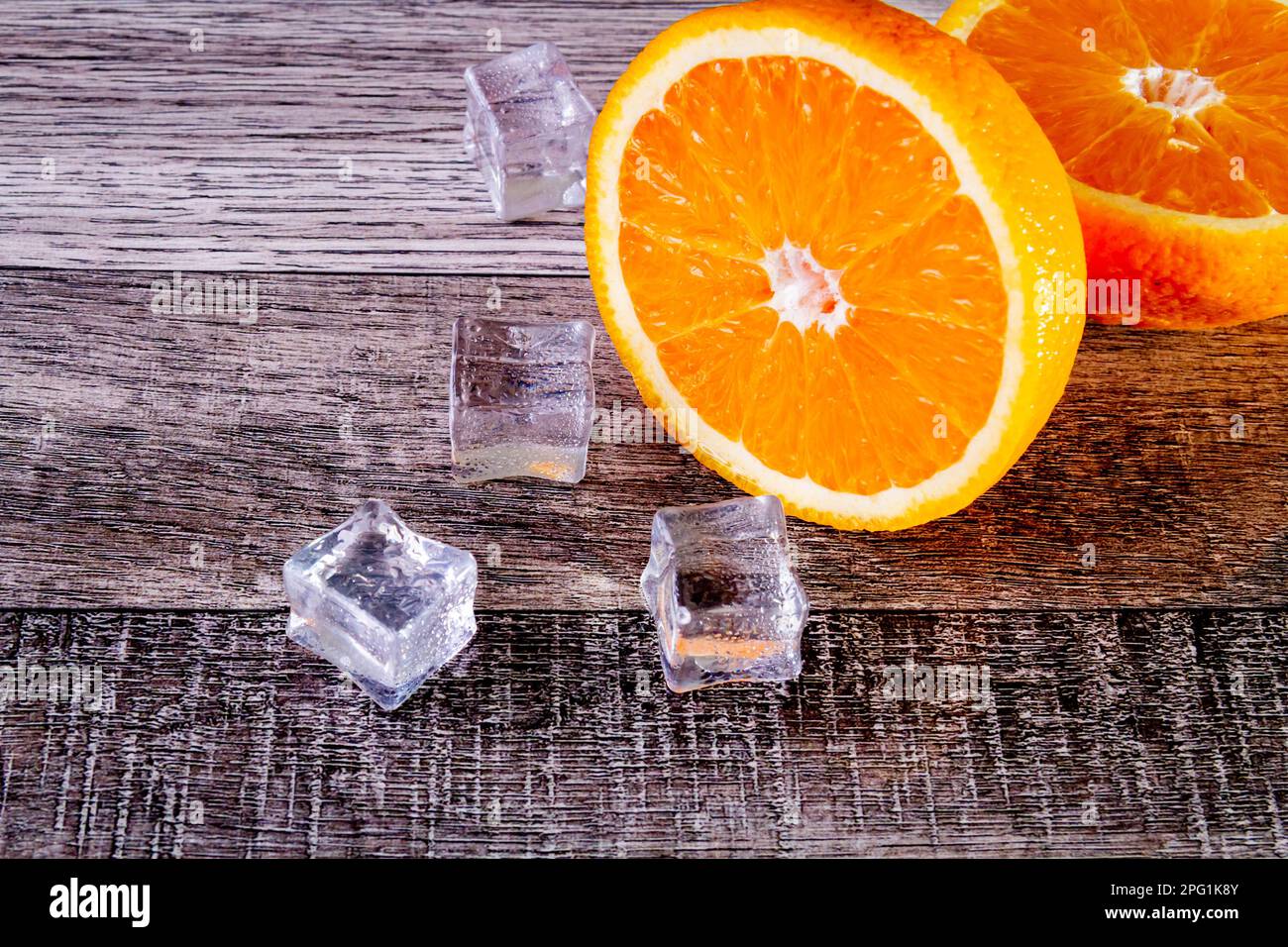 Orange and ice. Fresh ice juice. Fruity freshness of orange. Summer ...