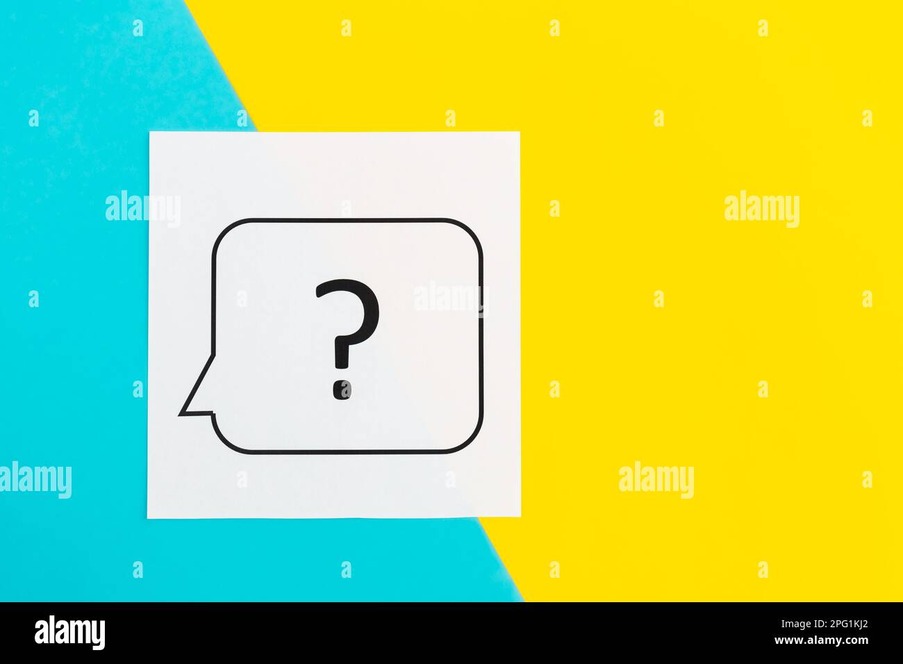 Question mark on yellow and blue background, flat lay Stock Photo - Alamy