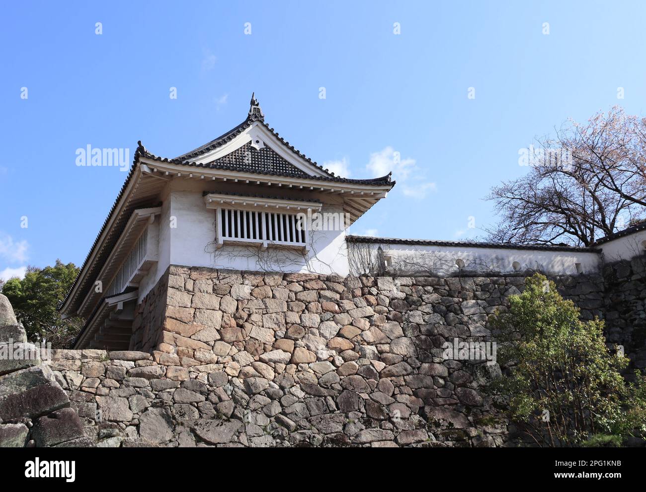 Medieval stone fortress wall and watch tower of Okayama castle (Ravens ...