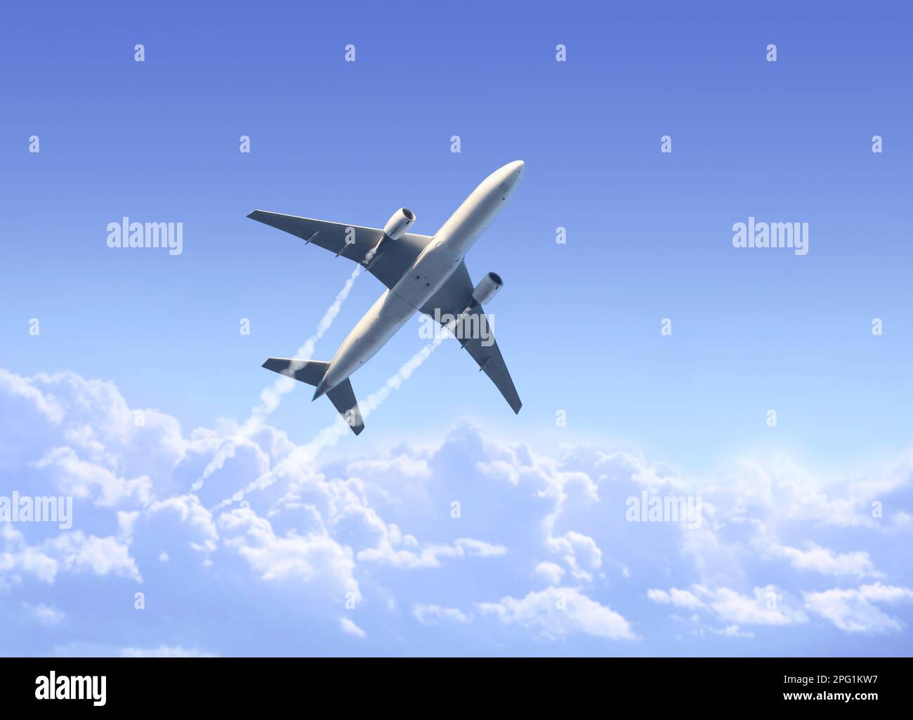 Horizontal nature background with aircraft and Jet trailing smoke in ...
