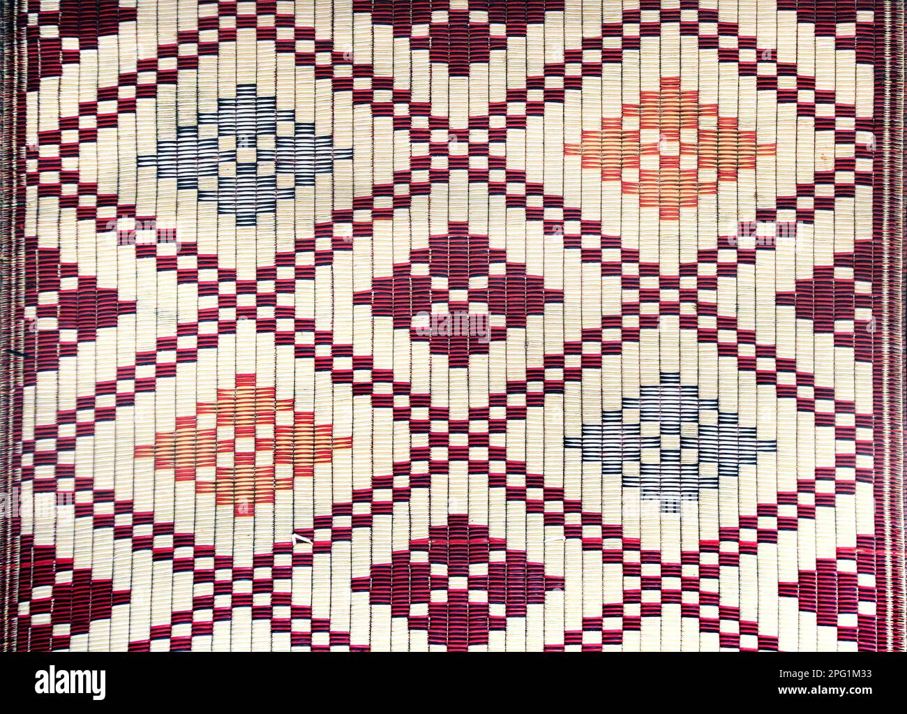 Sisal mat with traditional asian geometric patterns. Jute handmade rug ...