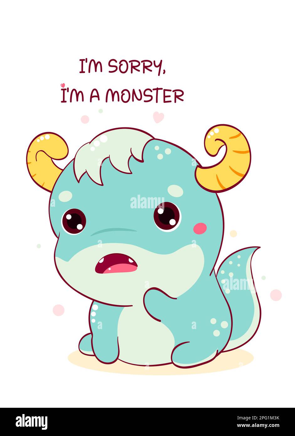 Apologize card with sad cute tiny monster. Inscription I'm sorry, I'm a ...