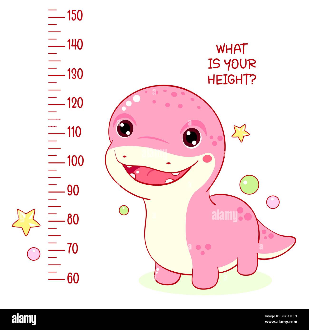 Height chart with kawaii baby dinosaur. Kids meter with cute little ...