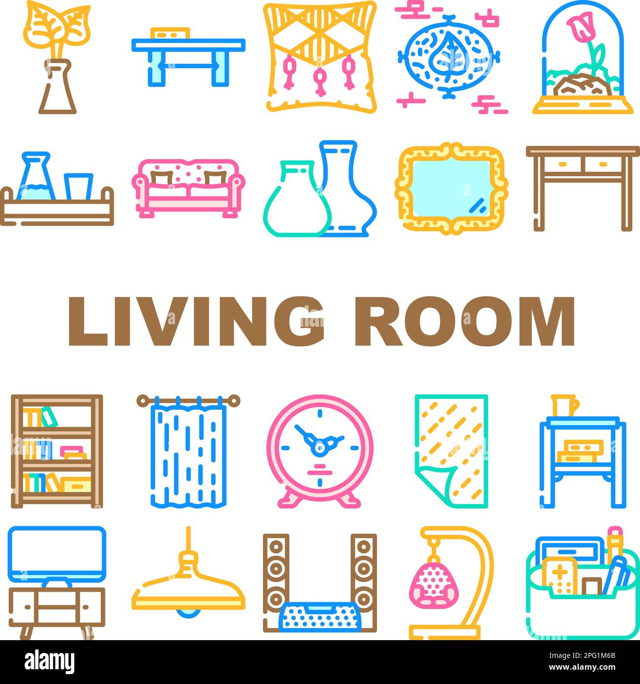 living room interior icons set vector Stock Vector Image & Art - Alamy