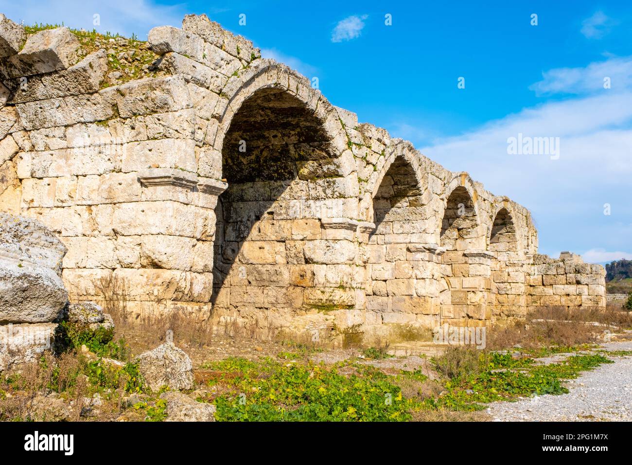 The ruins of the ancient city of Perge. Perge is an ancient Greek city ...
