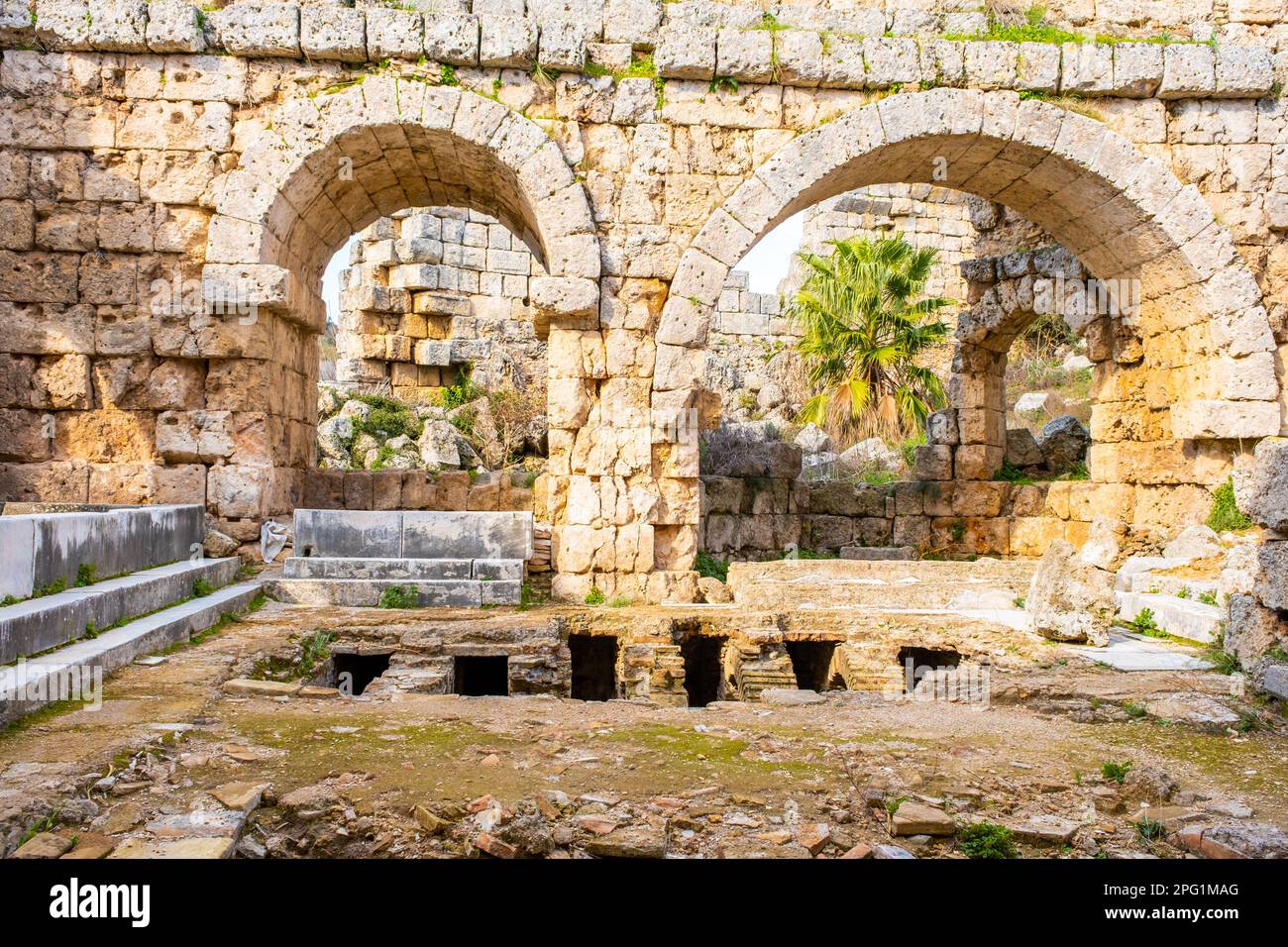 The ruins of the ancient city of Perge. Perge is an ancient Greek city ...