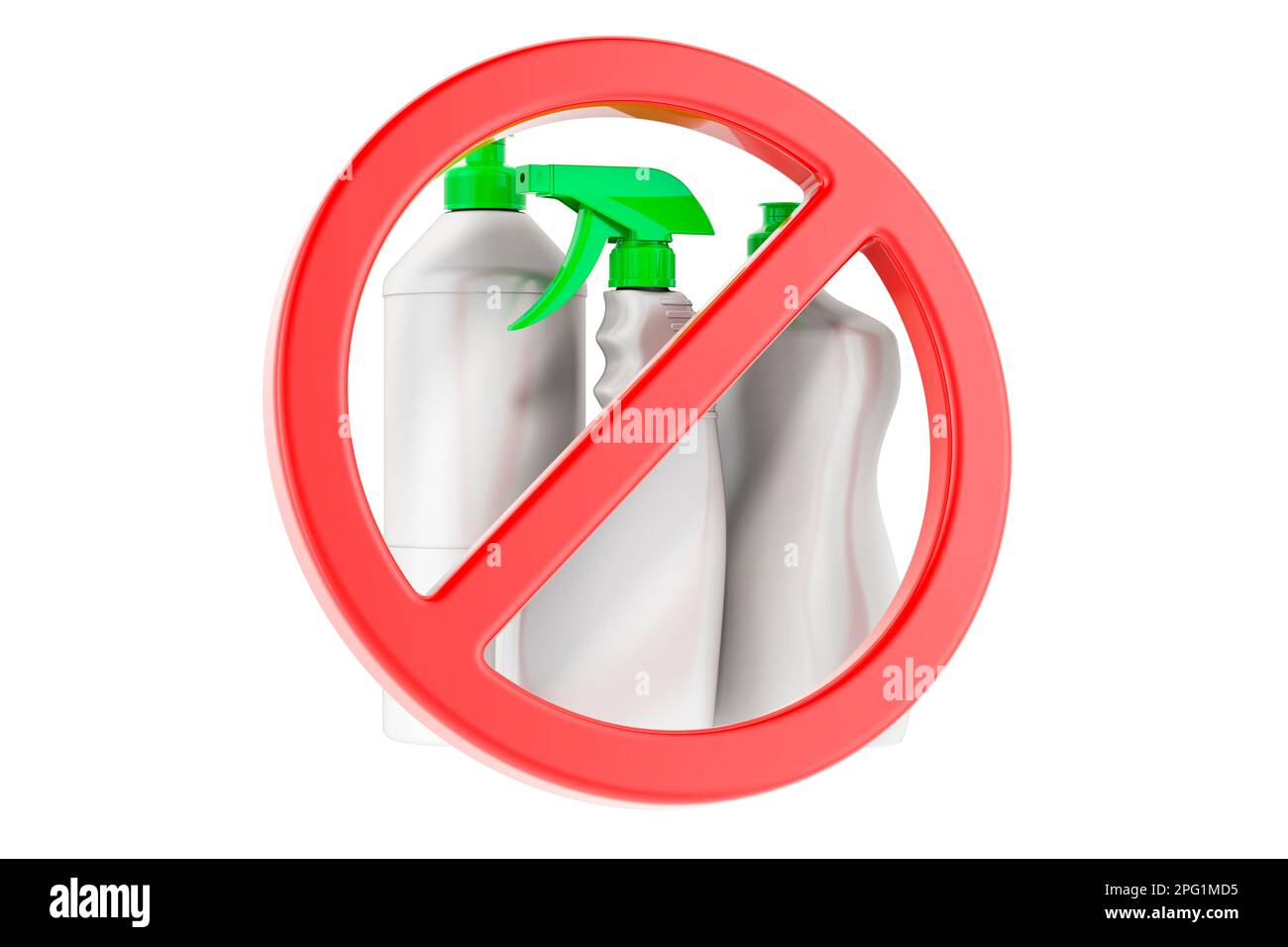 Detergent, cleaning products with forbidden symbol, 3D rendering ...