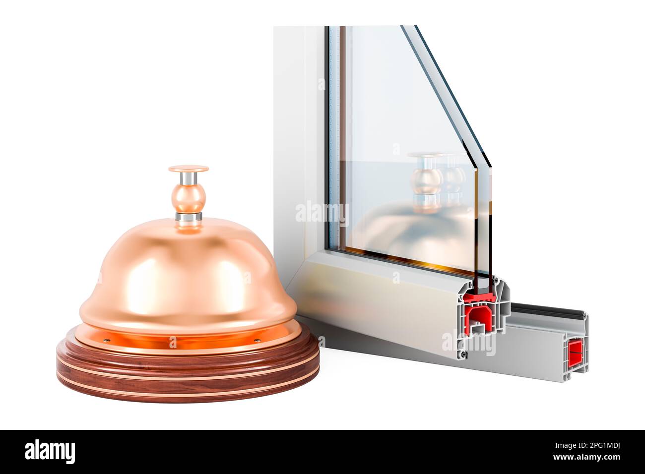 Reception bell with plastic window profile. 3D rendering isolated on ...