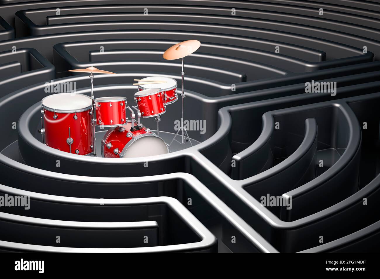 Drum kit inside labyrinth, maze. 3D rendering Stock Photo - Alamy