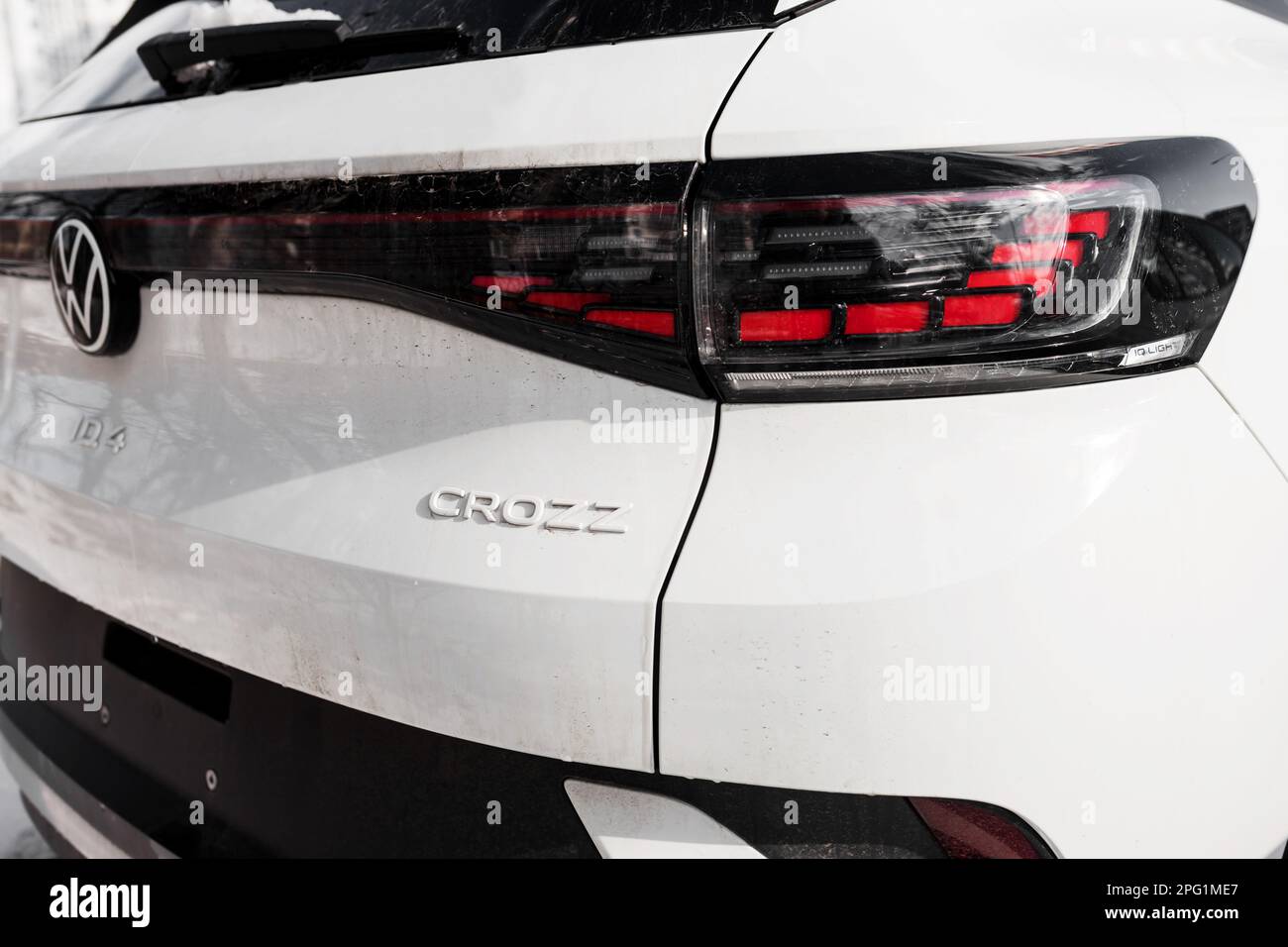 Minsk, Belarus, March 2023 - rear of A white Volkswagen ID.4 CROZZ. VW ...