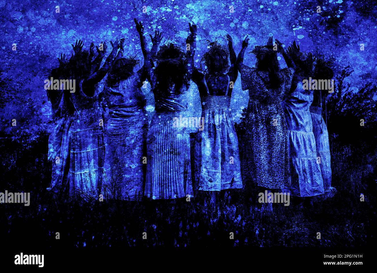 Women in flower wreath. Floral crown, symbol of summer solstice Stock ...