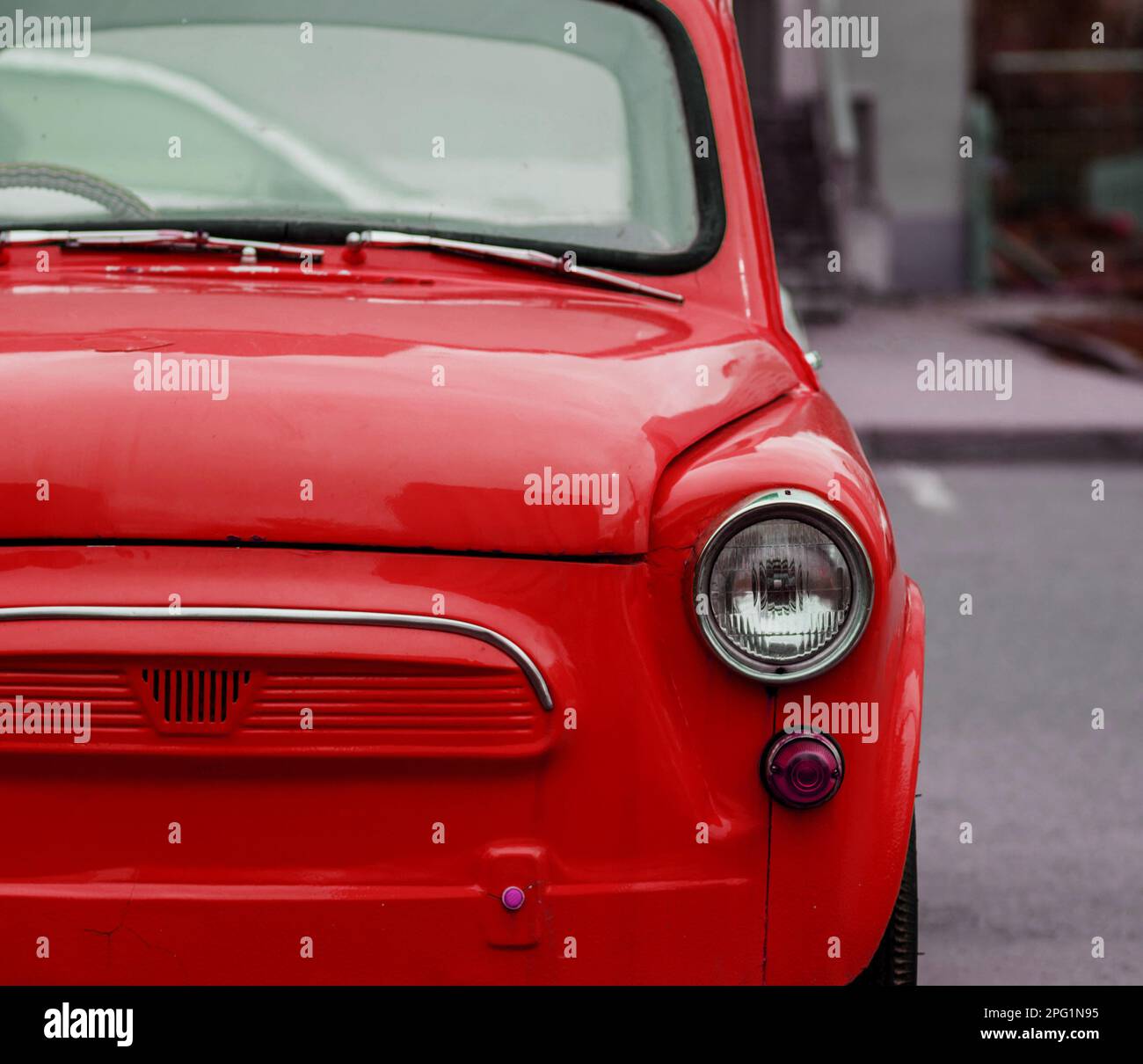 front view of a bright retro car. vintage old car headlights Stock ...