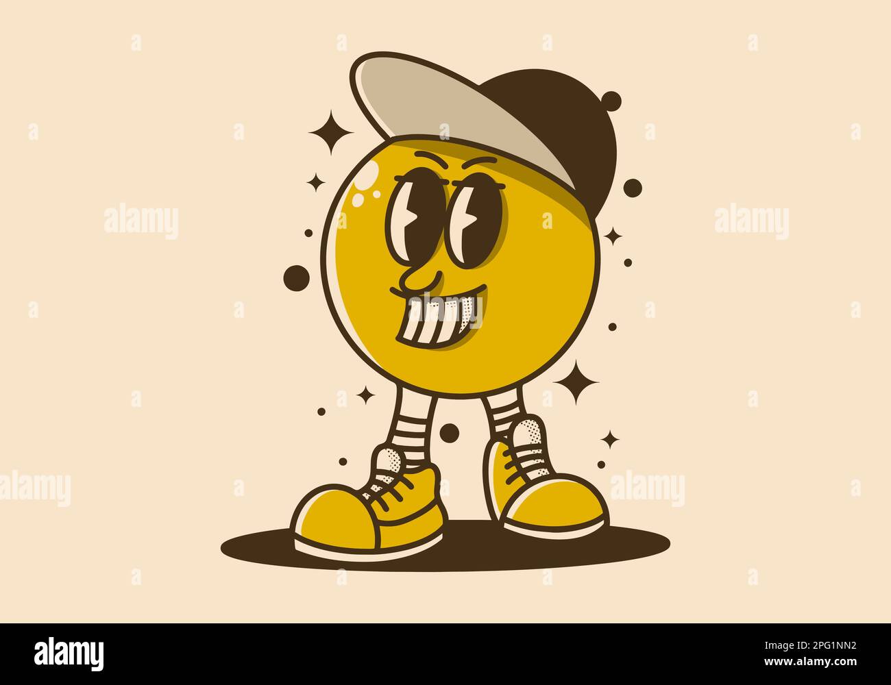 Vintage mascot character design of ball head character with happy face ...