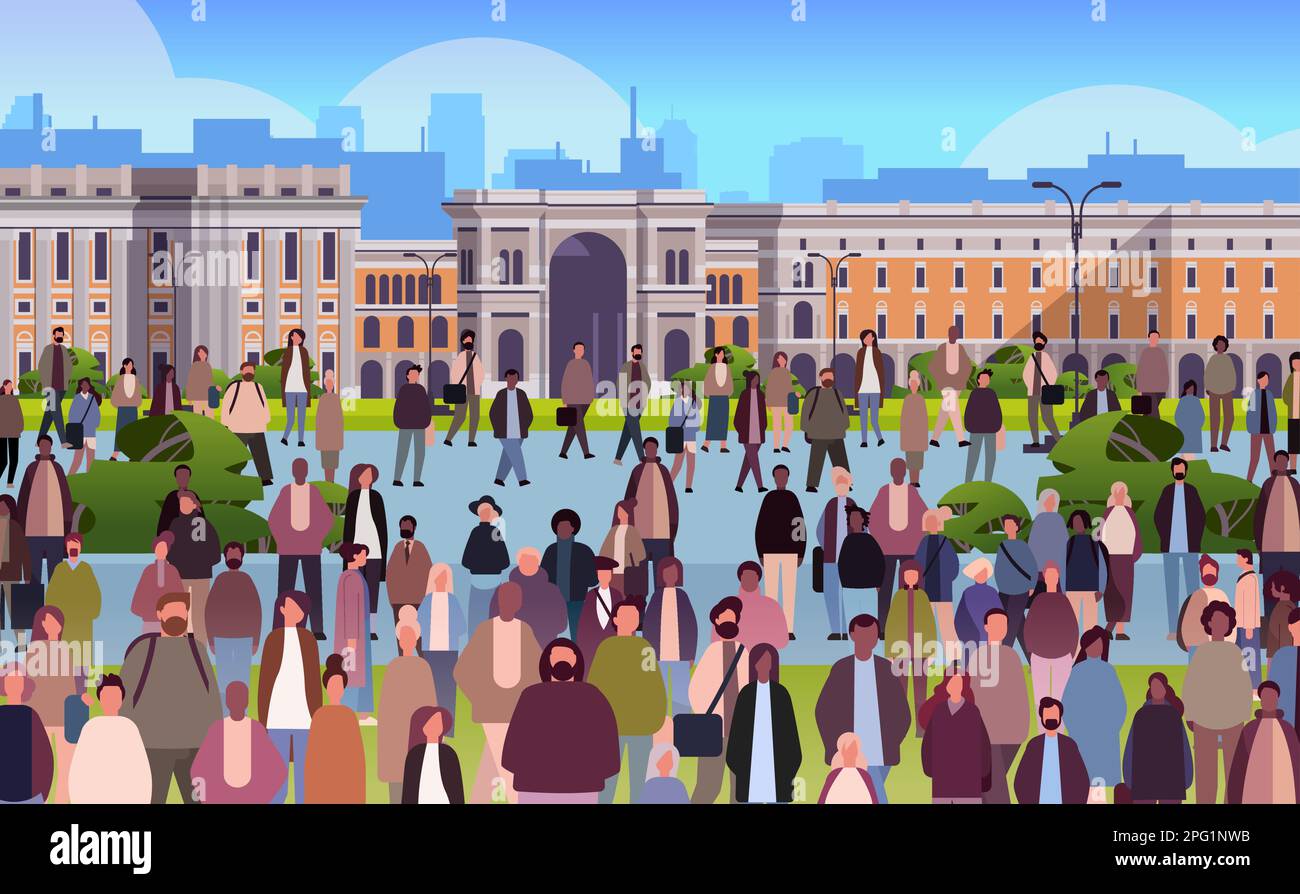 multiethnic people group walking outdoor mix race men women crowd in ...