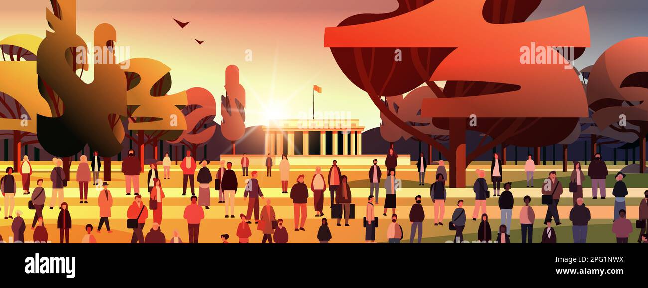 multiethnic people group walking outdoor mix race men women crowd in ...