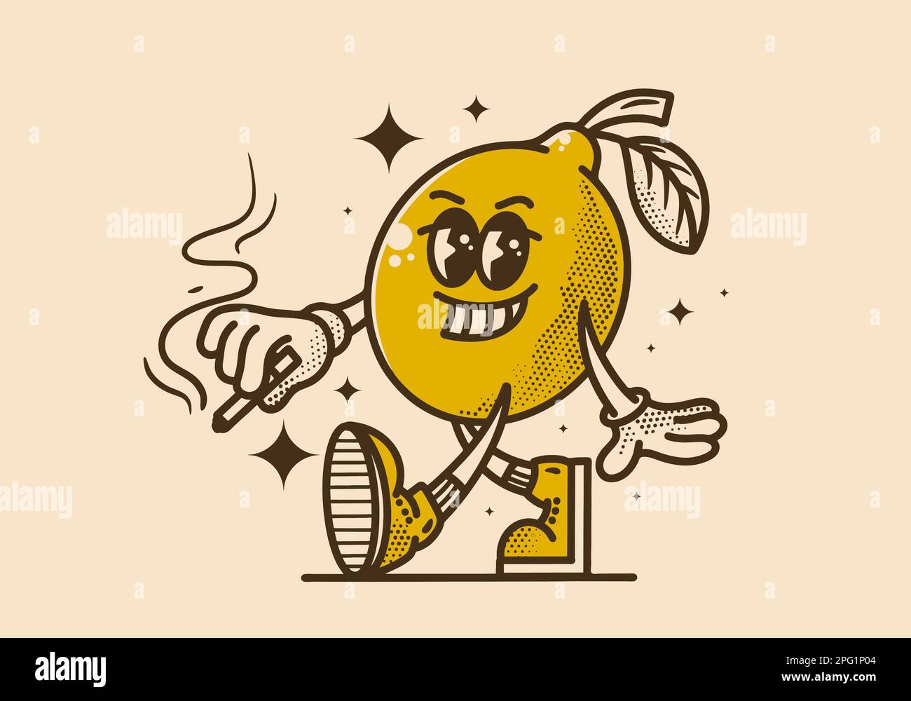Vintage mascot character design of walking lemon fruit Stock Vector ...
