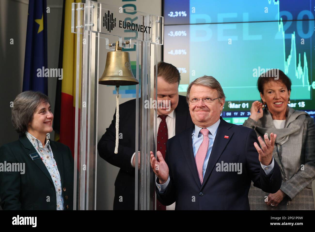 Melexis chairwoman Francoise Chombar and Barco chairman Frank Donck ...