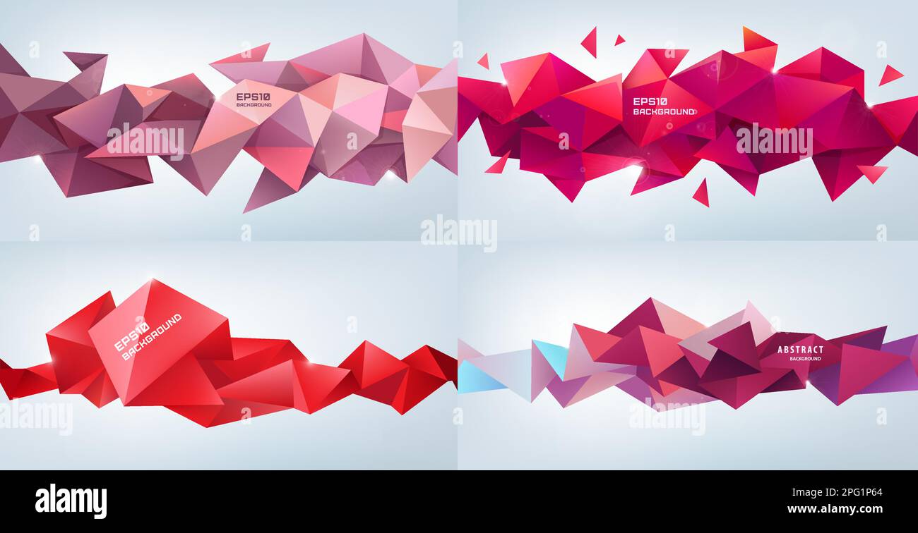 Vector set of red abstract facet, low poly geometric triangle ...