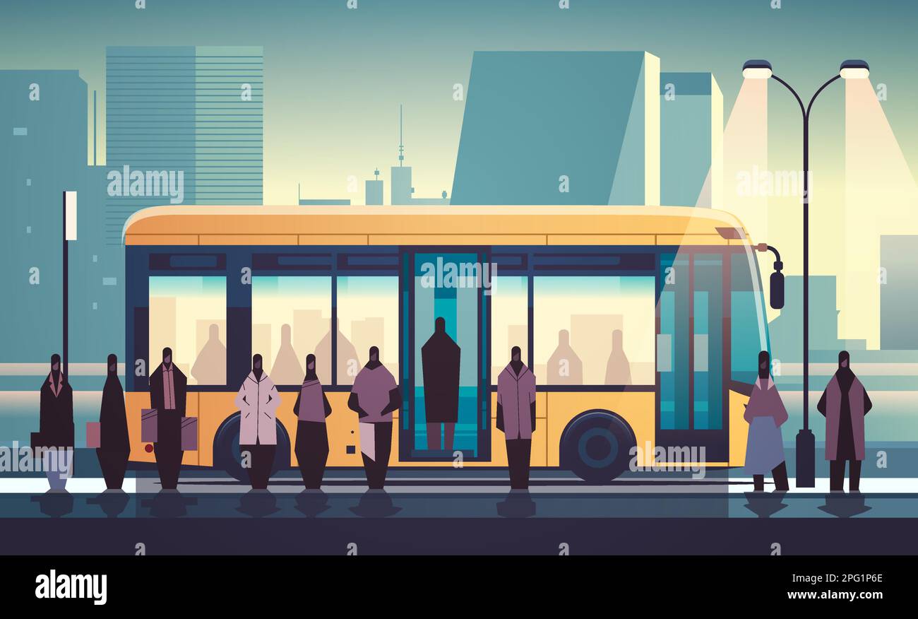 people at public transport bus station comfortable moving concept ...