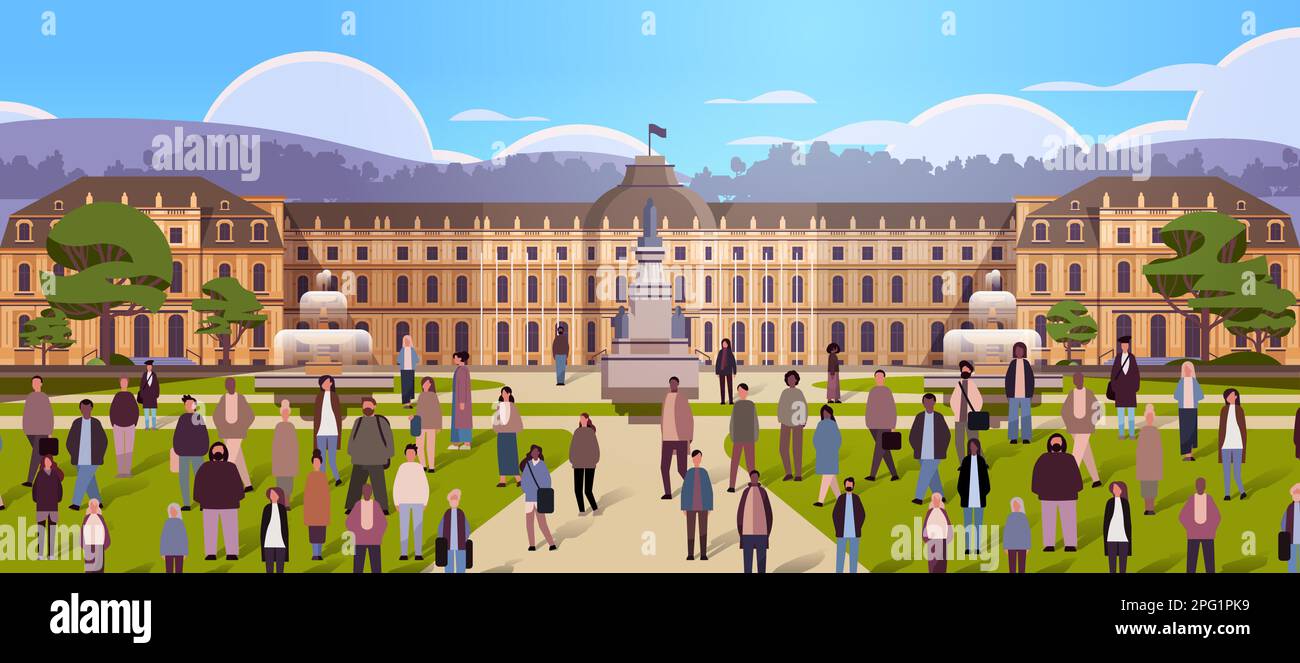 multiethnic people group walking outdoor mix race men women crowd in ...