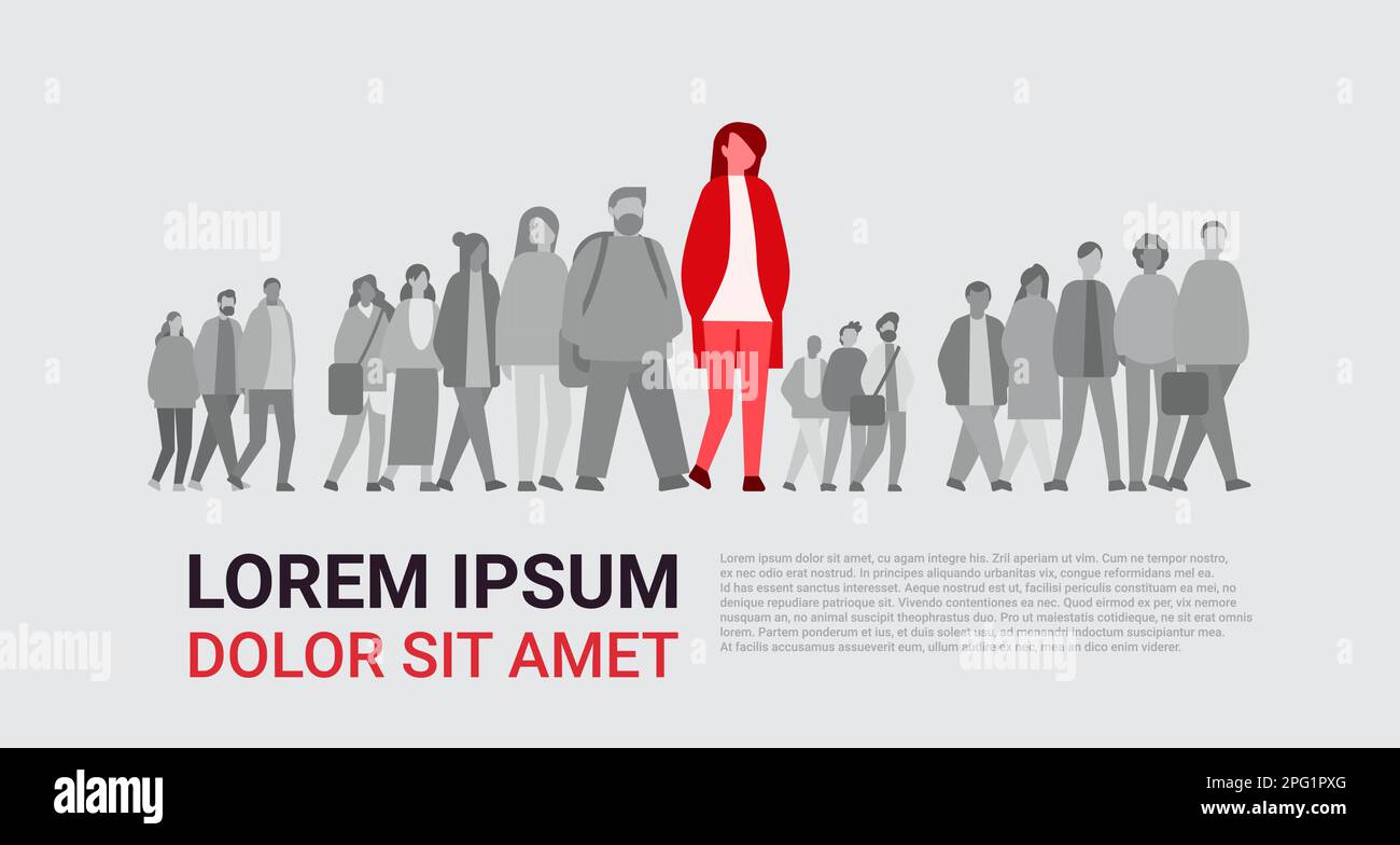 people group with red woman silhouette creative person standing out ...