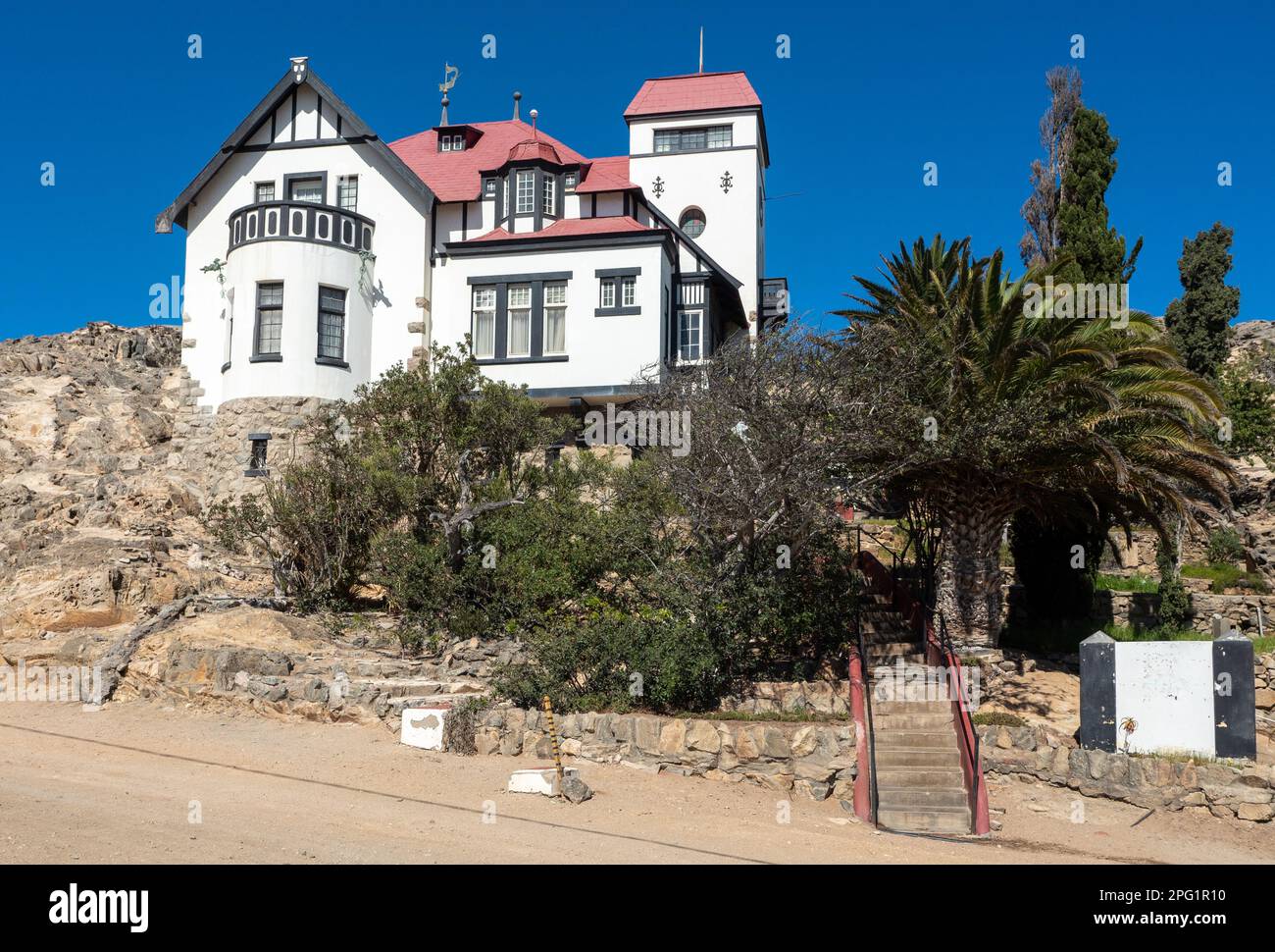 Street scene from Lüderlitz, an old German colony style coast town ...