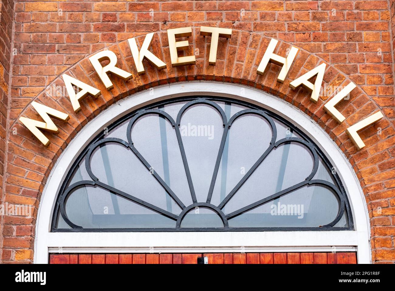 Close up of Market Hall sign above gothic window UK Stock Photo - Alamy