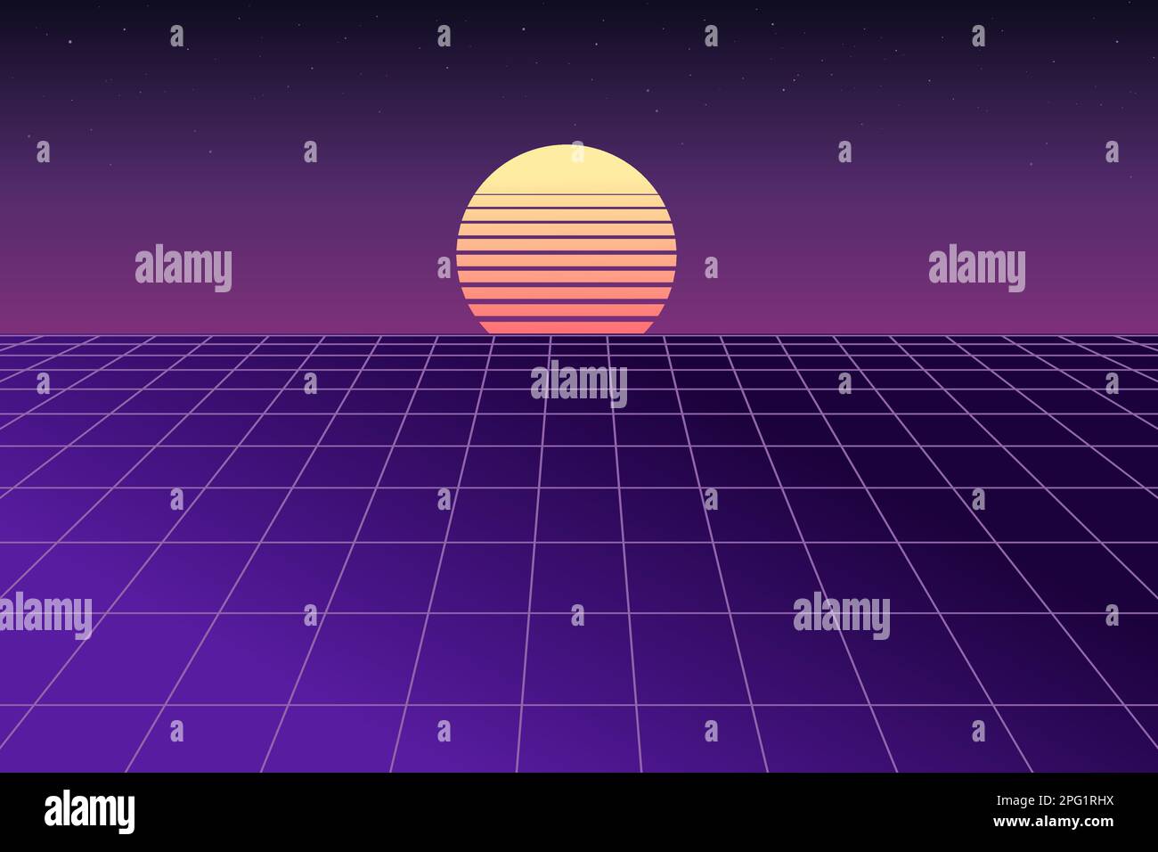 Retro 3D sunset futuristic scene. Digital retro cyber graphics ...