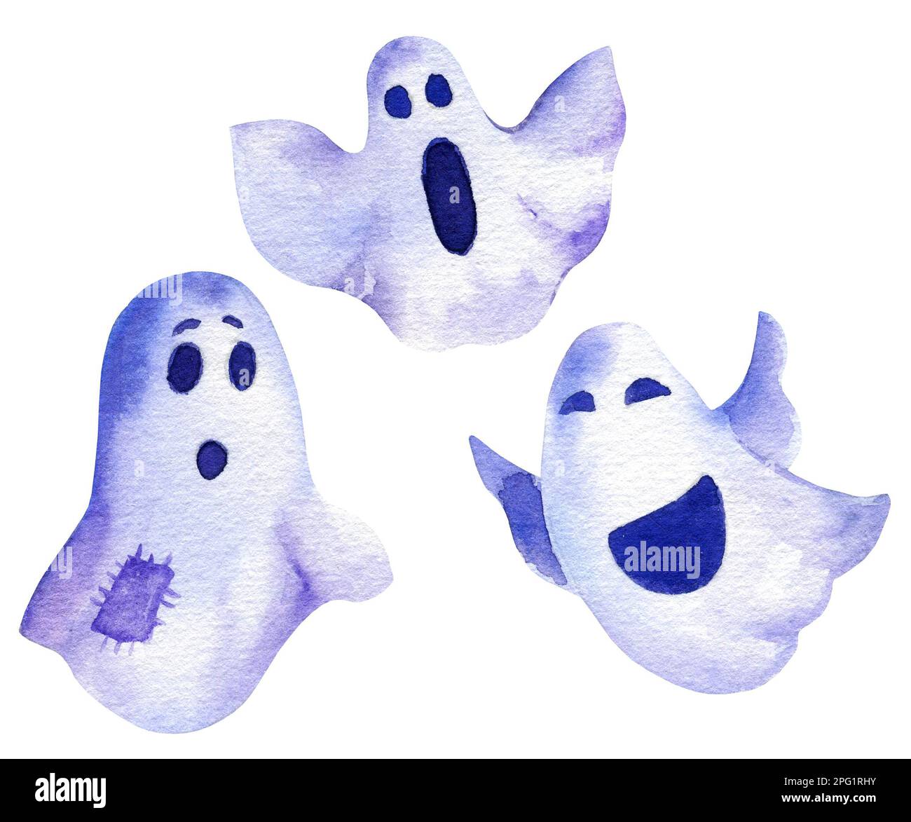 watercolour illustration of ghosts, set of cute cartoon ghosts ...