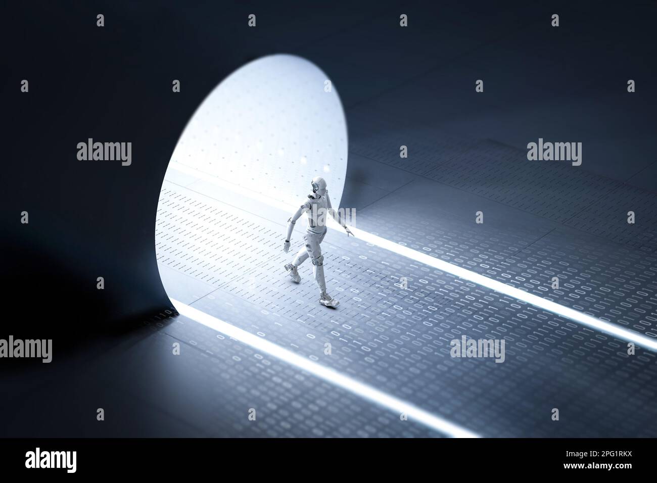 Technology improvement concept with 3d rendering robot move forward ...