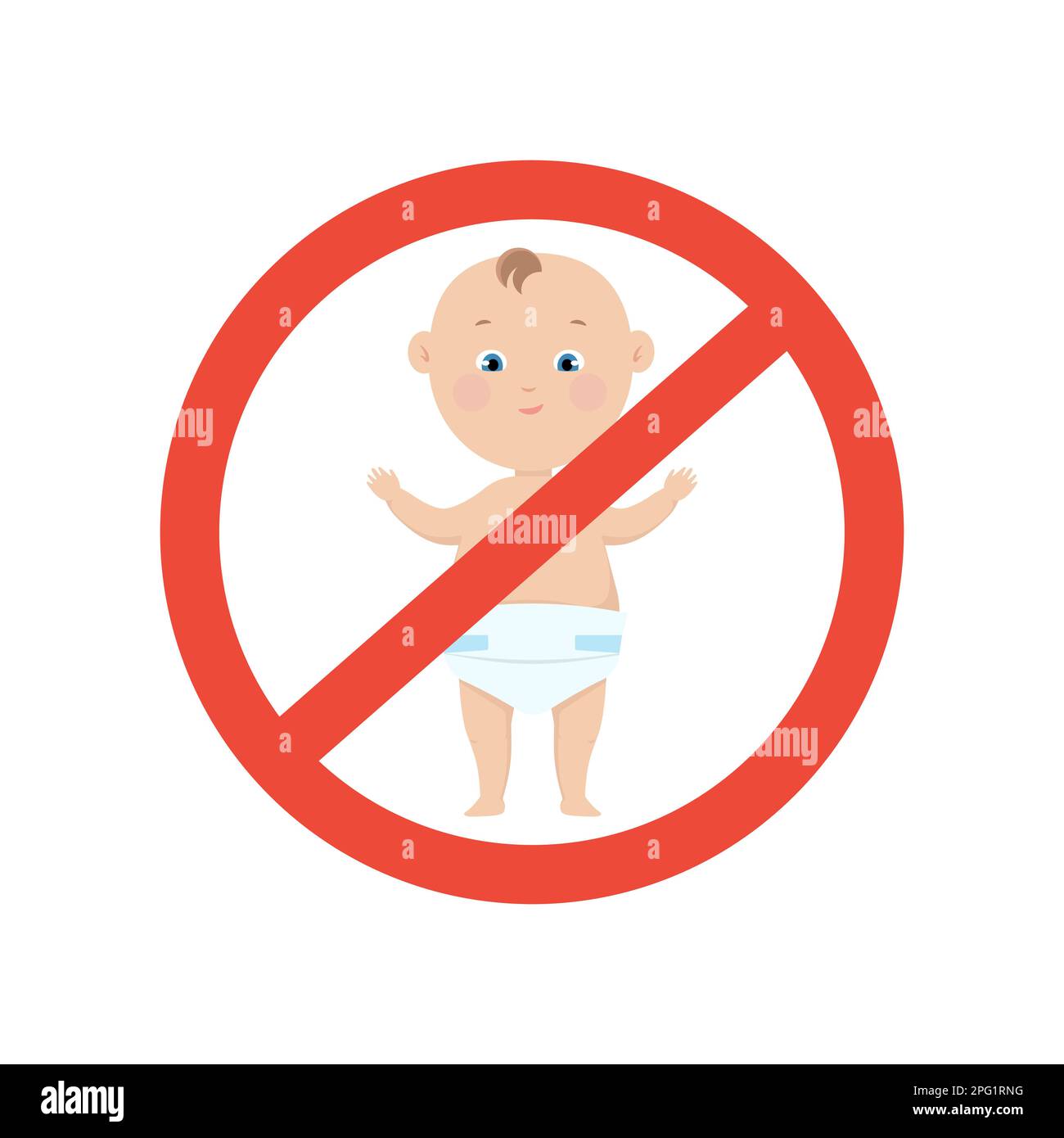 No children sign, Baby in a romper in a red circle prohibition. Vector ...