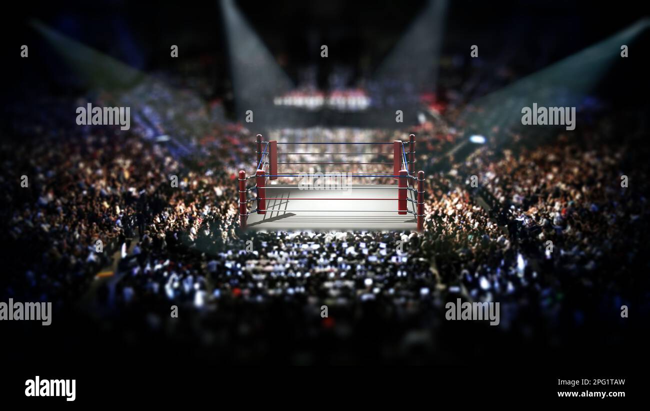 Empty boxing ring surrounded with spectators. 3D illustration Stock ...
