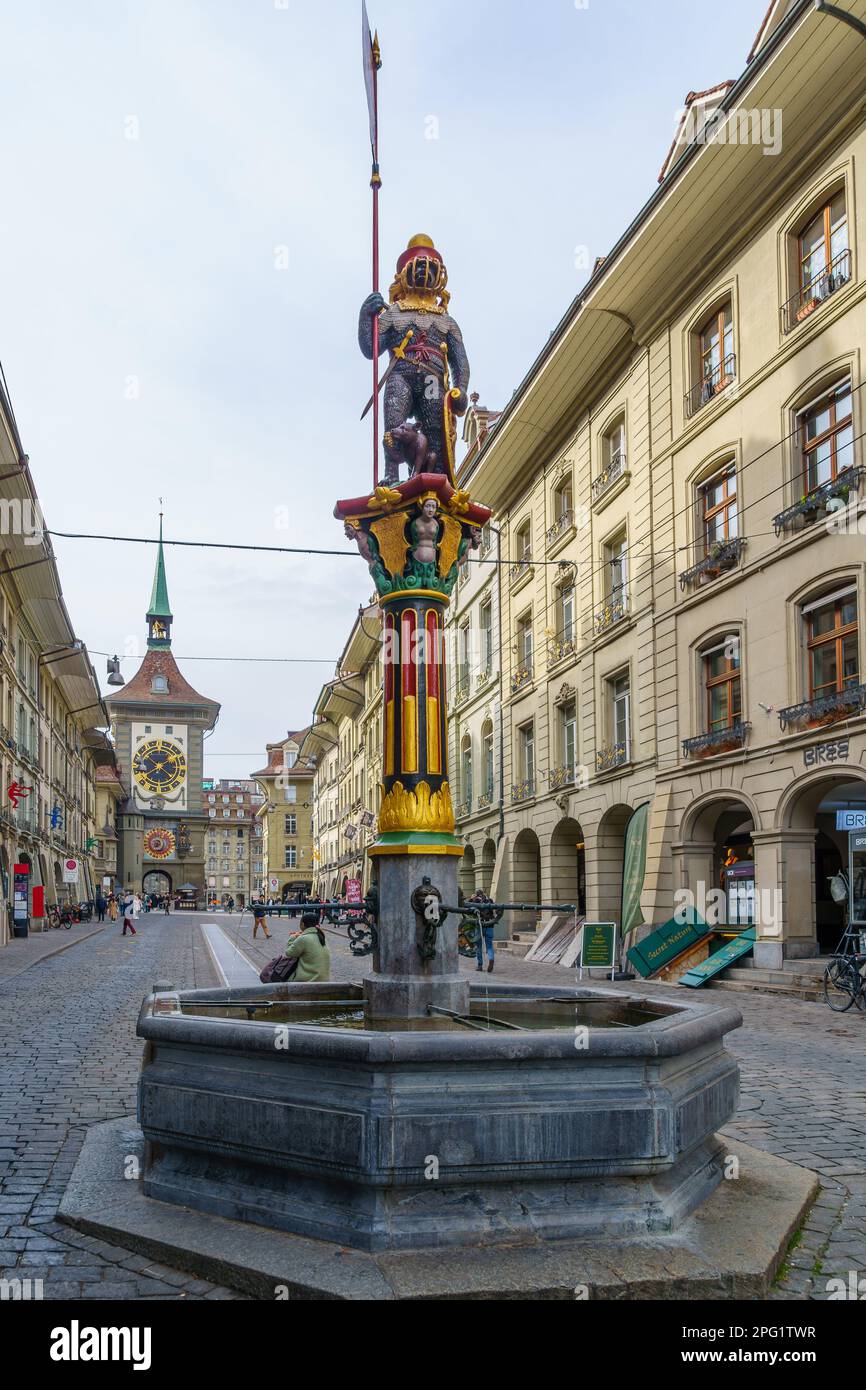 Bern, Switzerland - February 22, 2023: View of the Kramgasse street ...