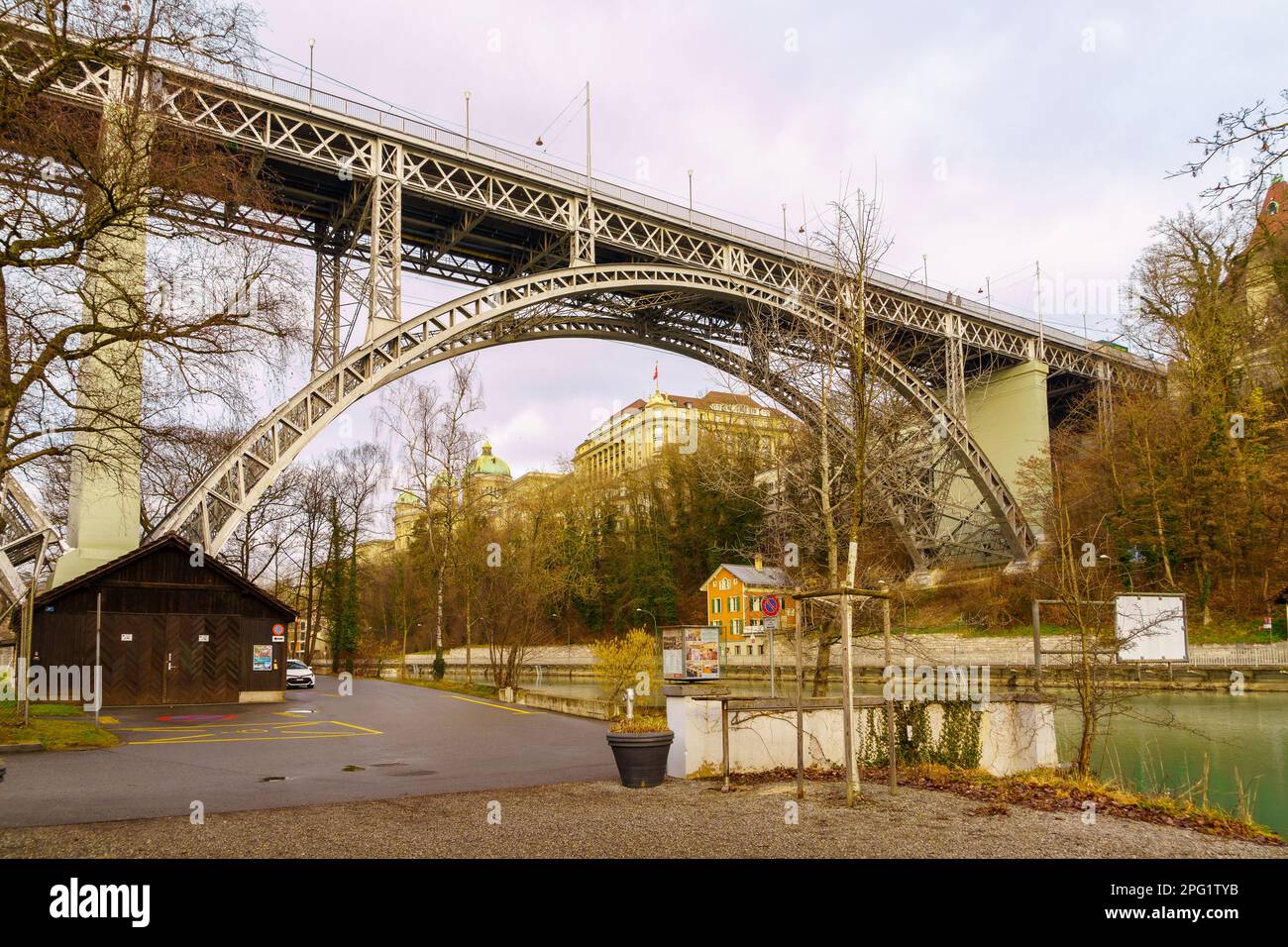 Bern, Switzerland - February 23, 2023: View of the Aare River and the ...