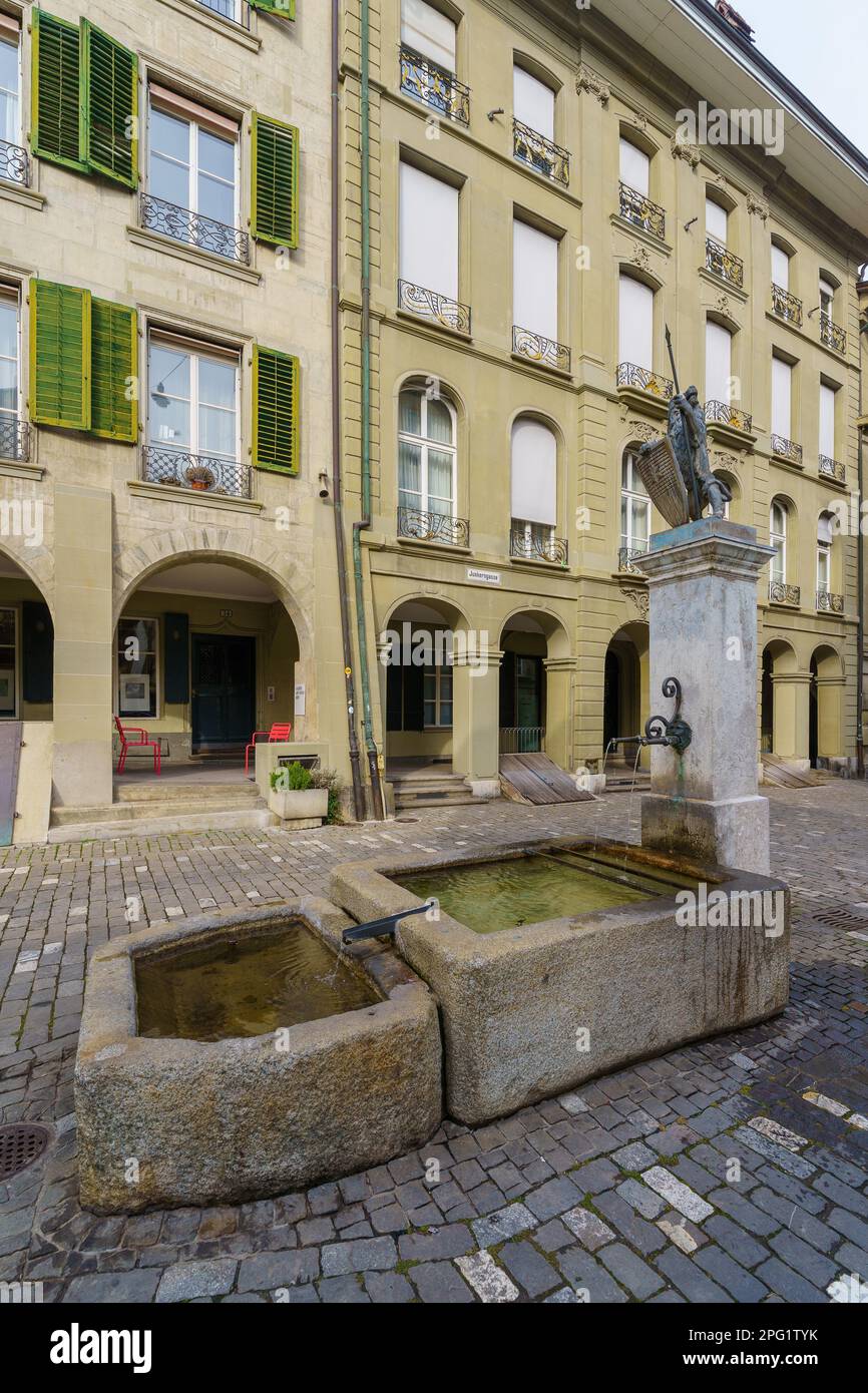 Bern, Switzerland - February 22, 2023: View of the Junkerngassbrunnen ...