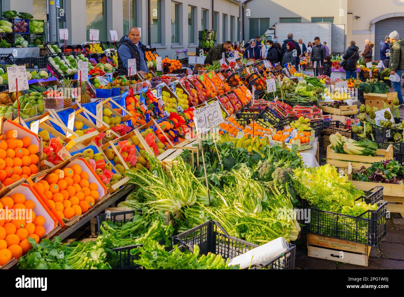 Monza, Italy - February 25, 2023: Farmer Market scene with locals and ...