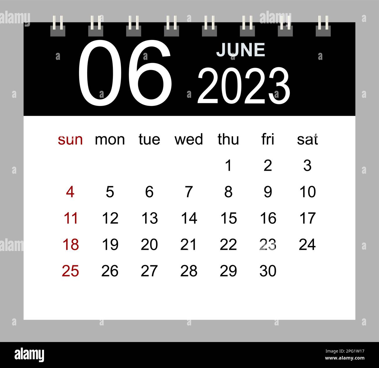 June 2023. Vector monthly calendar template 2023 year in simple style ...