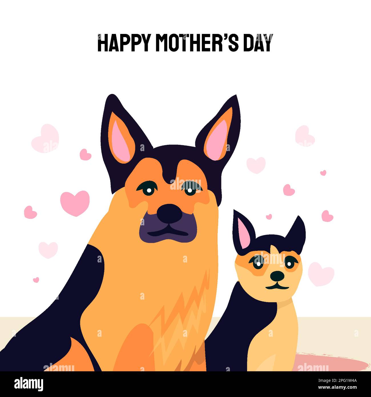Happy Mother's day design with German shepherd dog and little baby ...