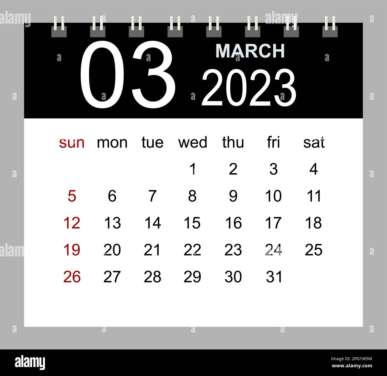 March 2023. Vector monthly calendar template 2023 year in simple style ...