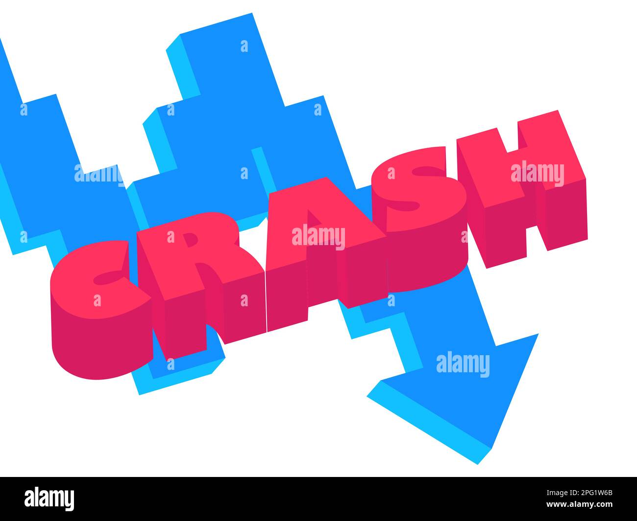 Crash 3d text banner on the background of down arrows. The collapse of ...