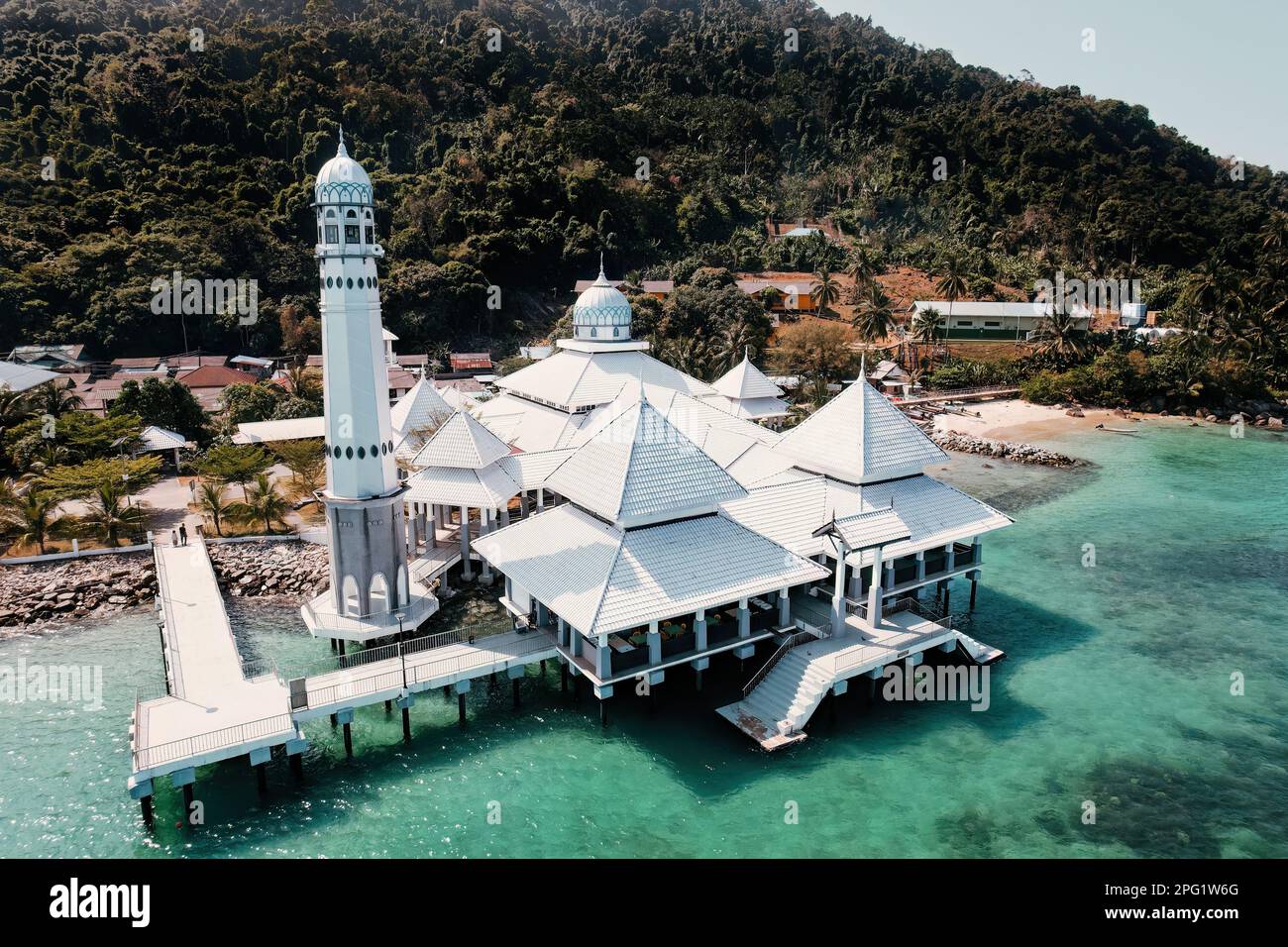 Aerial view of Masjid Besar Mosque on the Perhentian Islands in ...