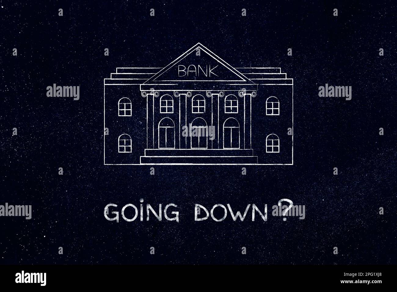 bank illustration with Going Down ? caption underneath, concept of ...