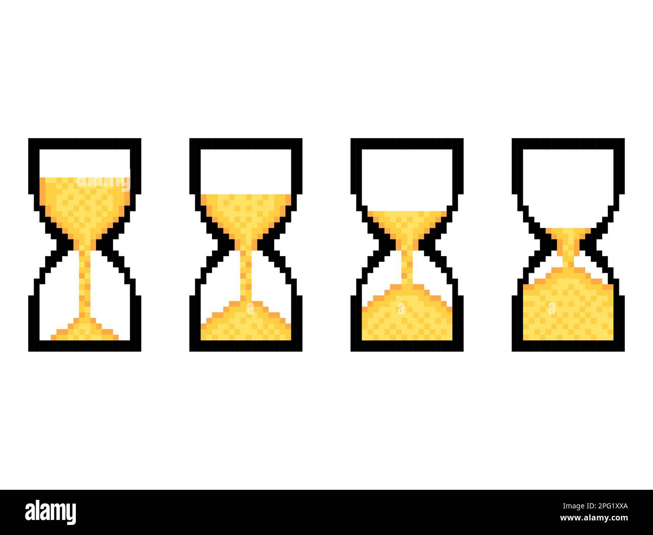 Pixel Hourglass Icon Set Isolated On White Background 8 Bit Sandglass Timer In 2d Retro Style