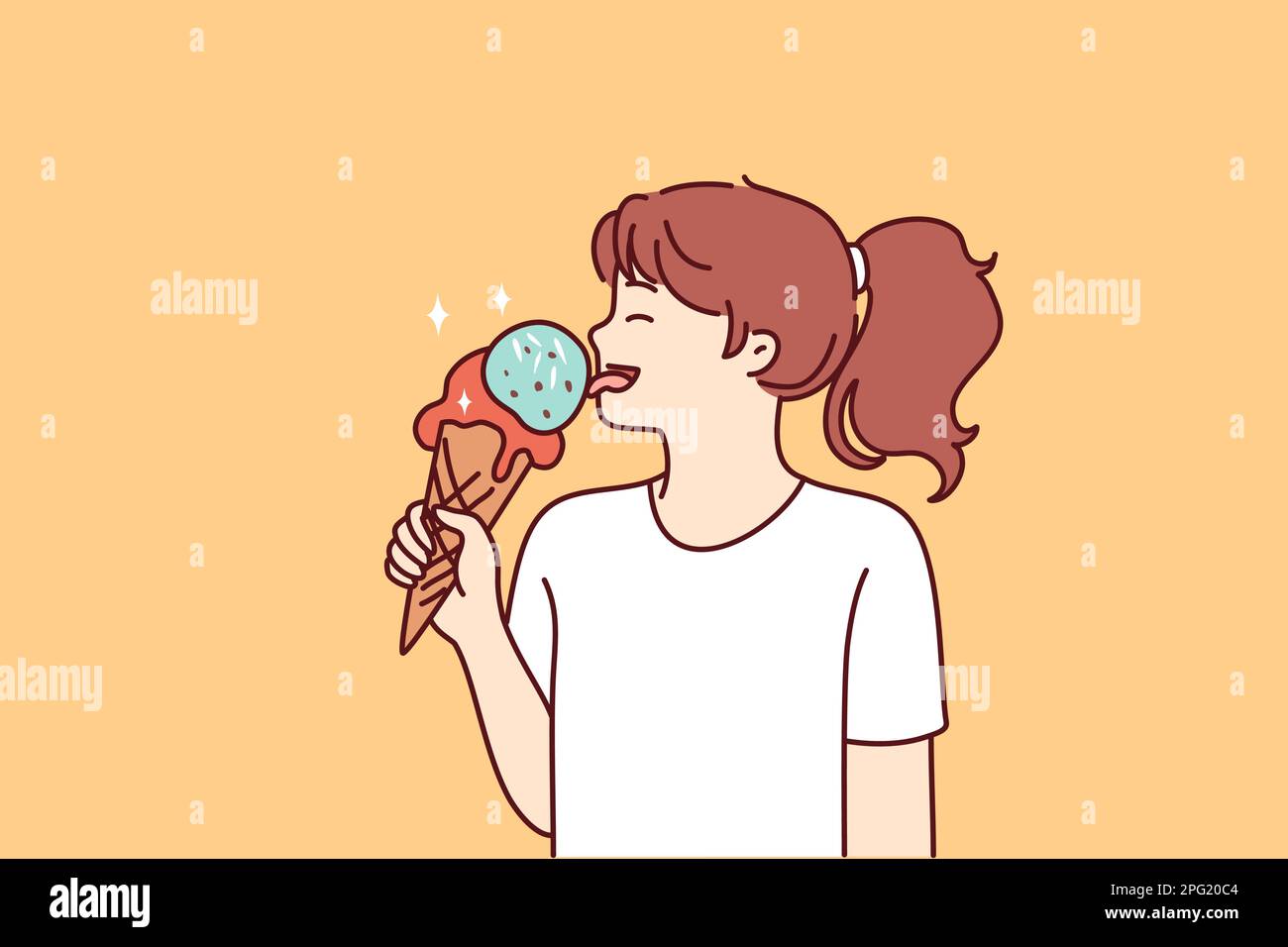 Teenage Girl Eating Ice Cream Cone Stock Vector Images Alamy