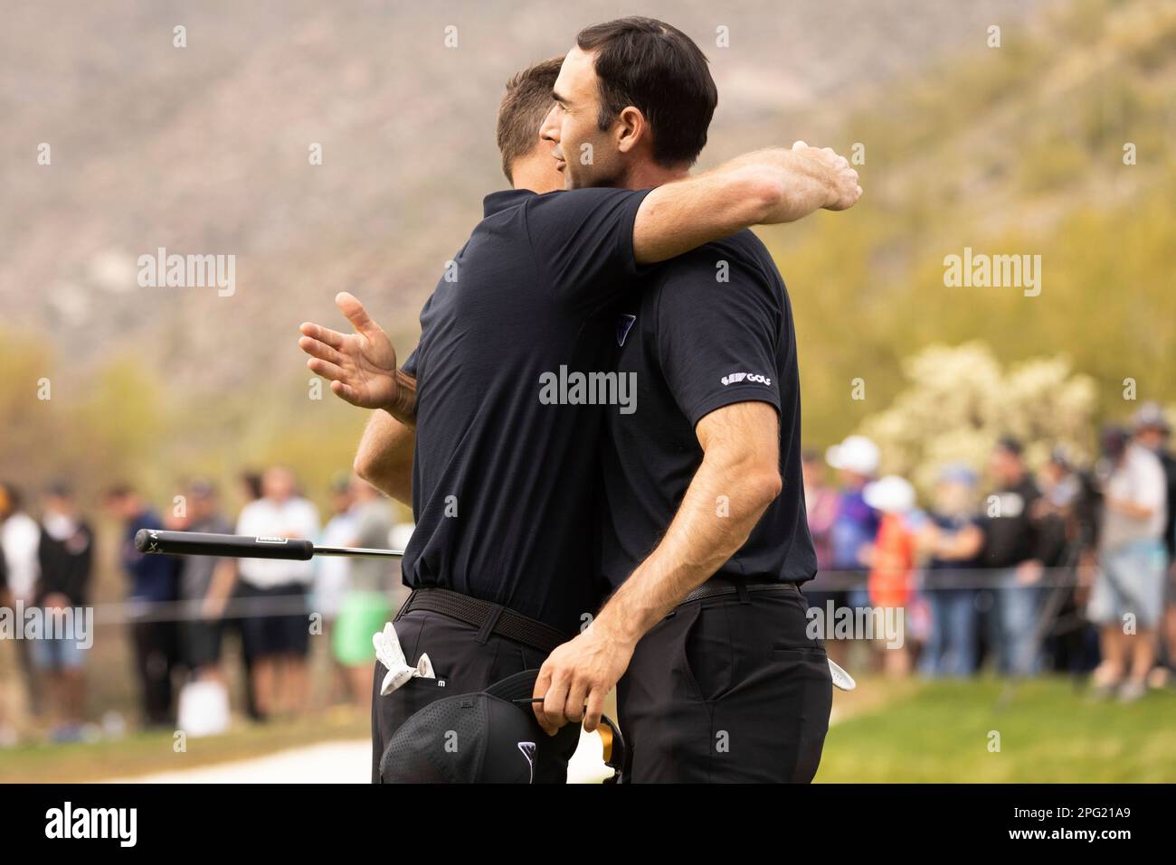 Cameron Tringale of HyFlyers GC and Brendan Steele of HyFlyers GC hug ...