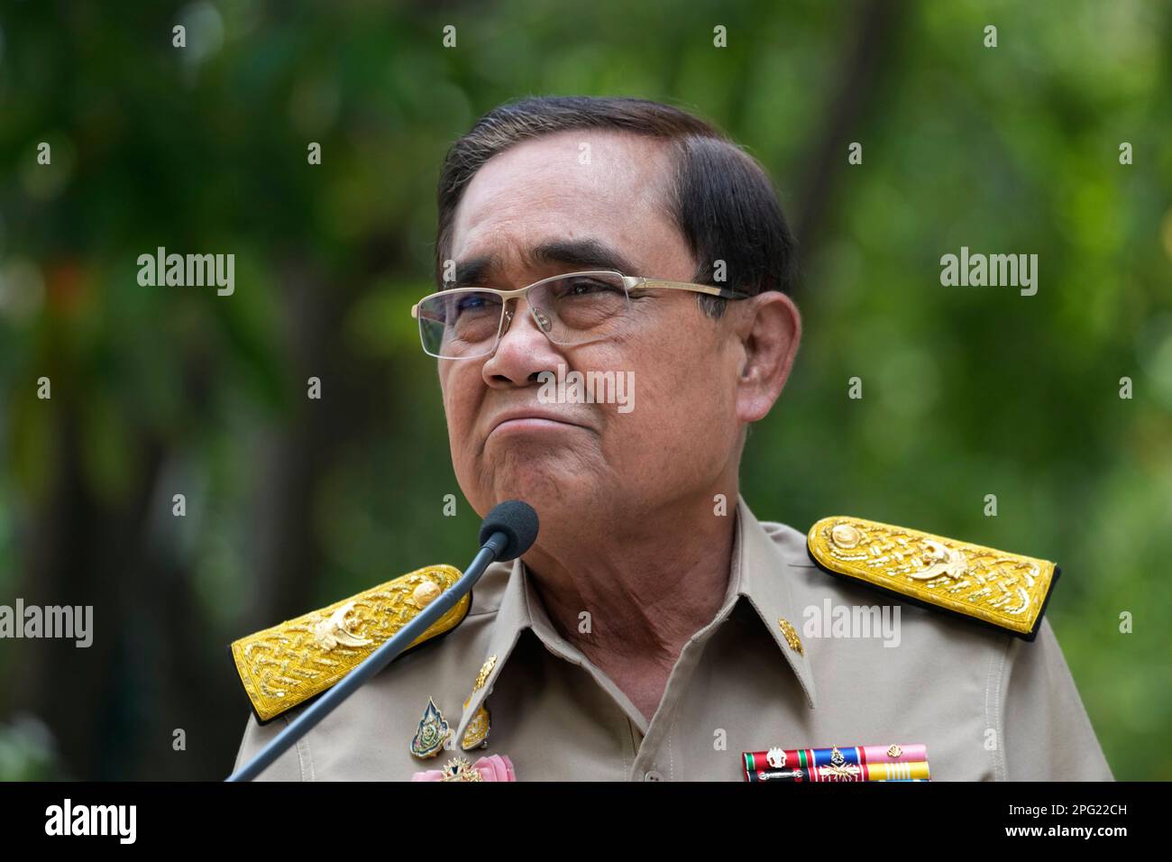 Thailand's Prime Minister Prayuth Chan-ocha talks to at reporters at ...