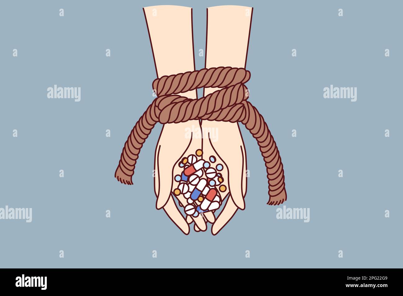 Hands of connected person with antibiotics and psychotropic drugs as ...